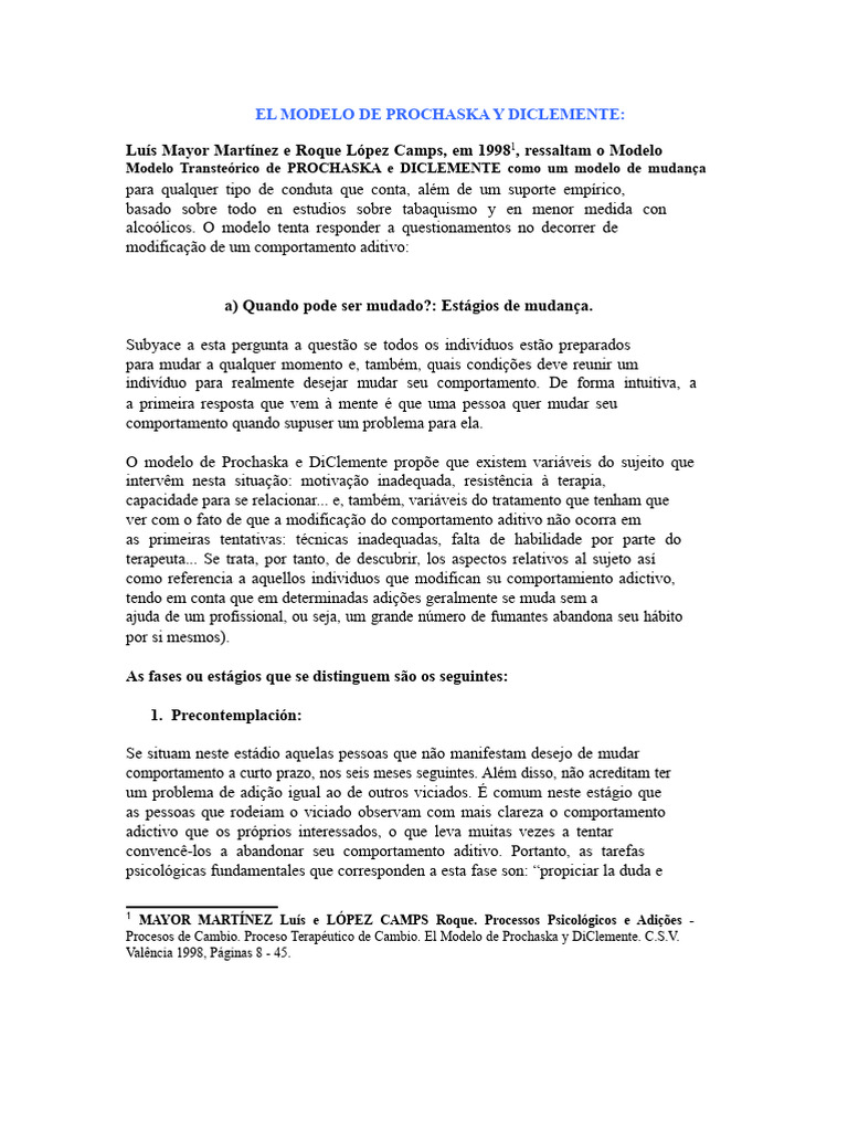 Modelo de Prochaska e DiClemente: Mudança de Comportamento | PDF ...