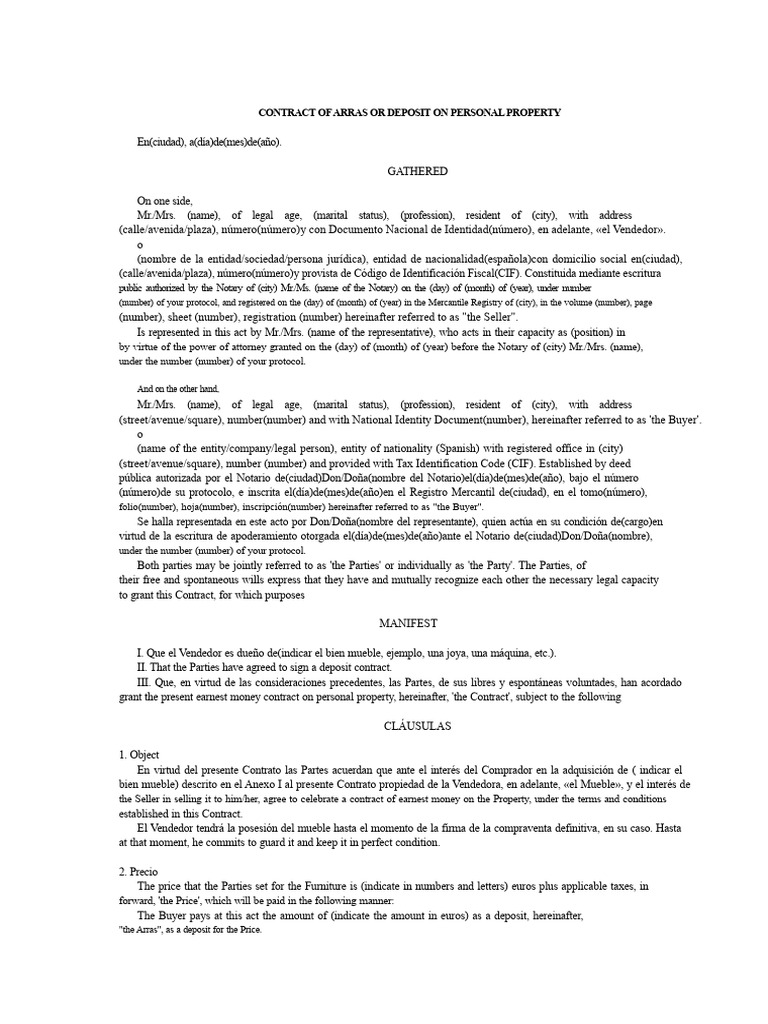 Contract of Deposit or Sign On Movable Property | PDF | Common Law ...