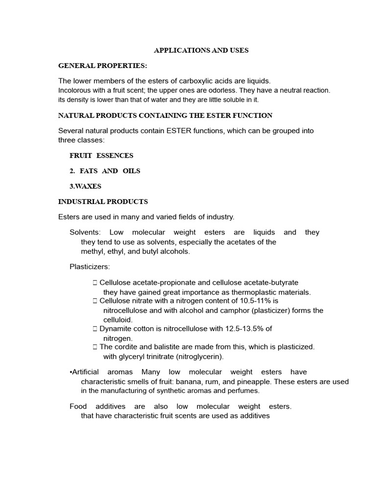 Uses and Risks of Esters in Industry | PDF | Ester | Aspirin