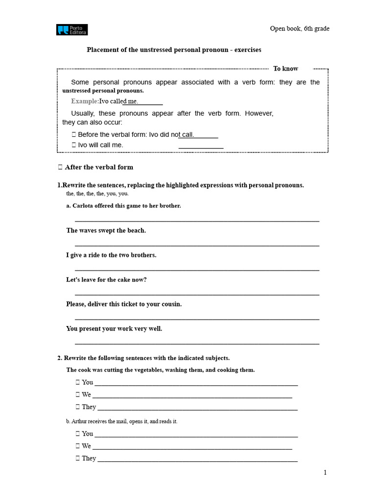 Lab6 Placement of The Personal Pronoun | PDF | Grammatical Conjugation ...