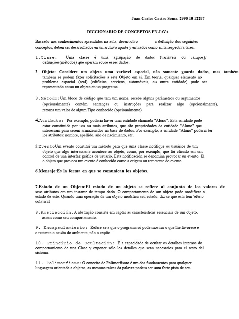Dicionário de Conceitos Java | PDF | Método (programação de ...