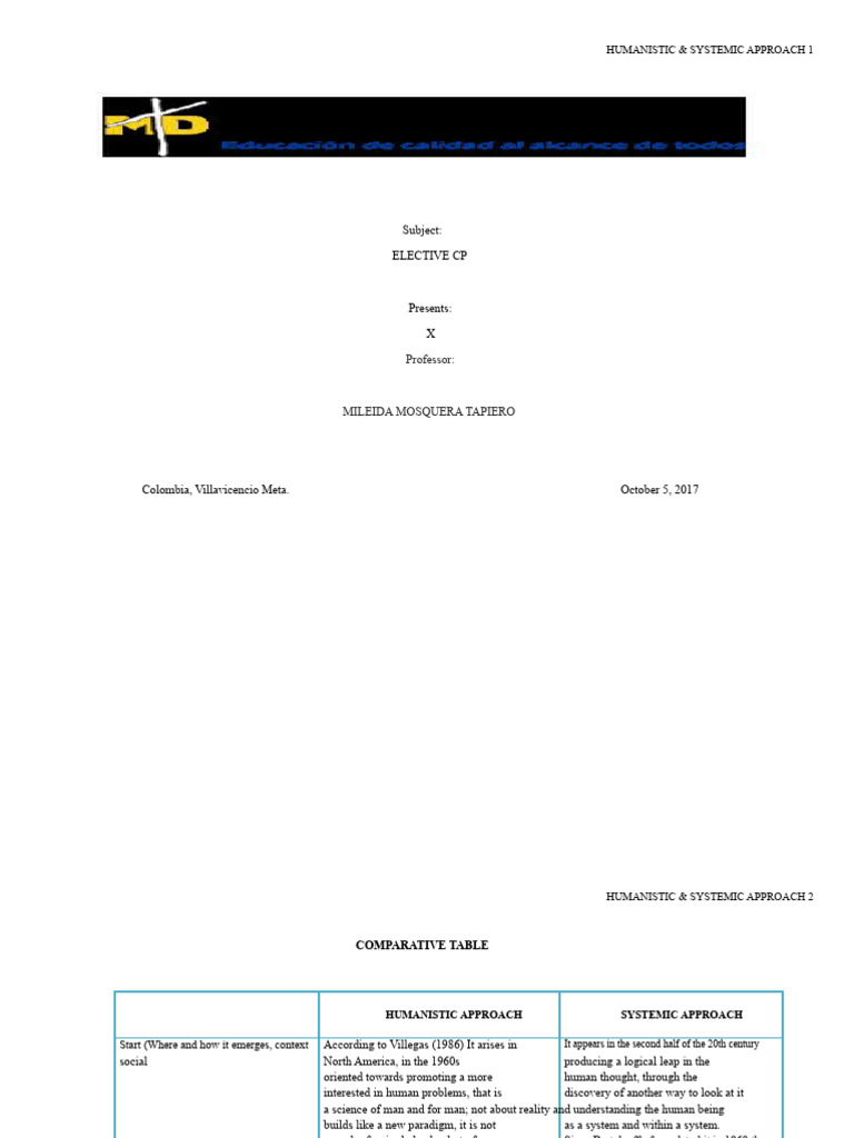 Humanistic vs. Systemic Approaches | PDF | Humanistic Psychology ...