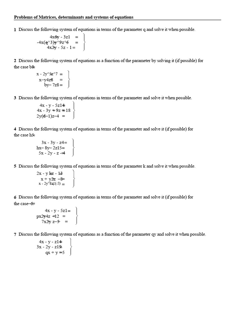 99 Solved Exercises of 3x3 Linear Equation Systems With Parameters ...