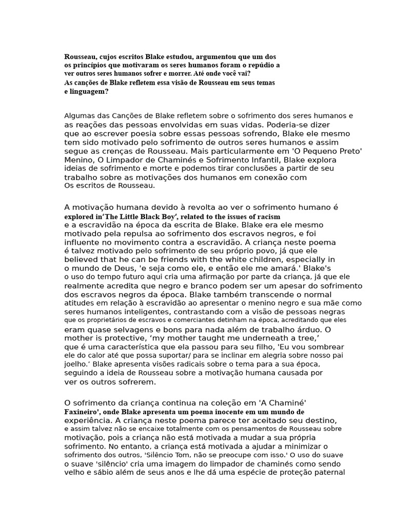 Blake e Rousseau: Sofrimento Humano na Poesia | PDF | Jean-Jacques ...