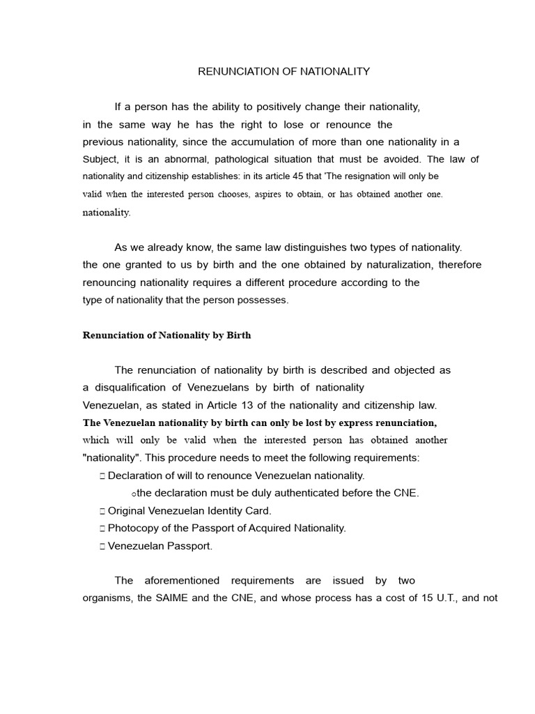 How to Renounce Venezuelan Nationality | PDF | Nationality | Naturalization