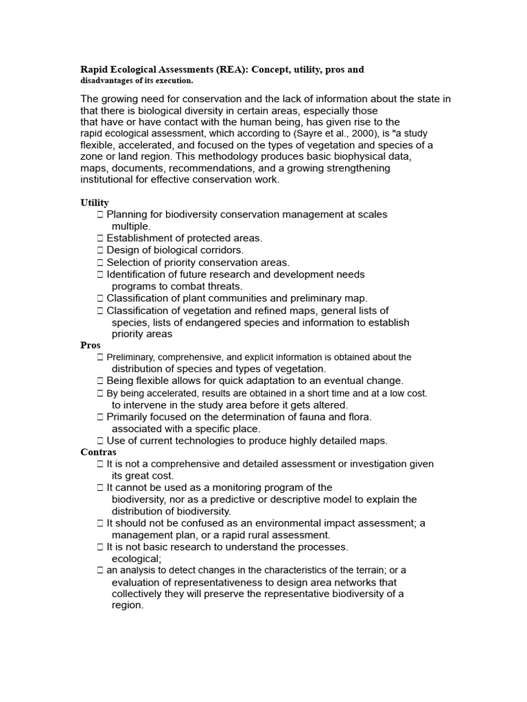 Rapid Ecological Assessments Overview | PDF | Conservation Biology ...