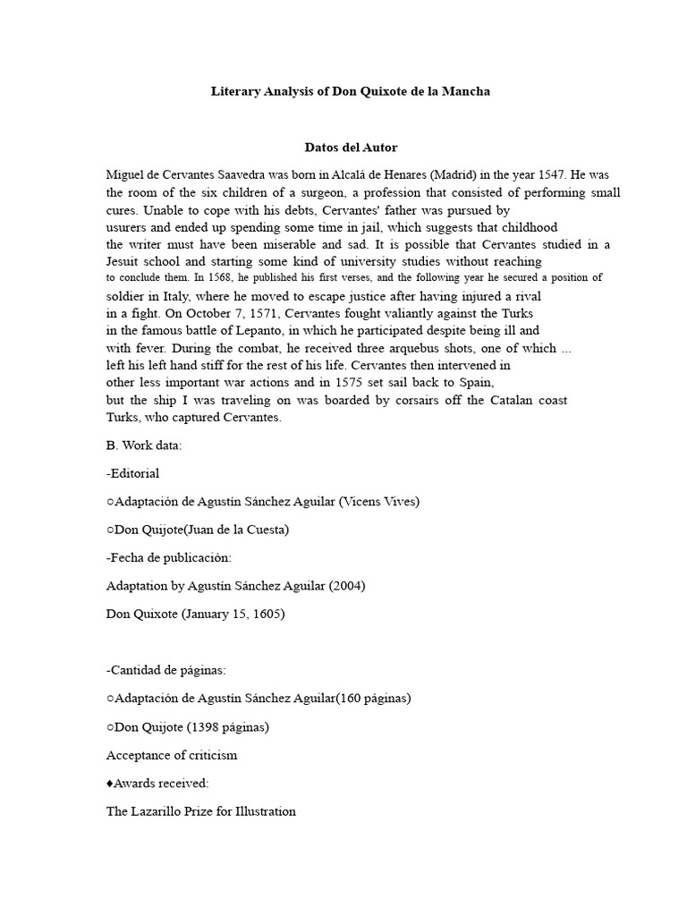 Don Quixote Literary Analysis Guide | PDF | Don Quixote | Miguel De ...