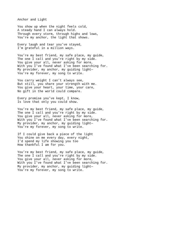 My Anchor and Guiding Light Poem | PDF
