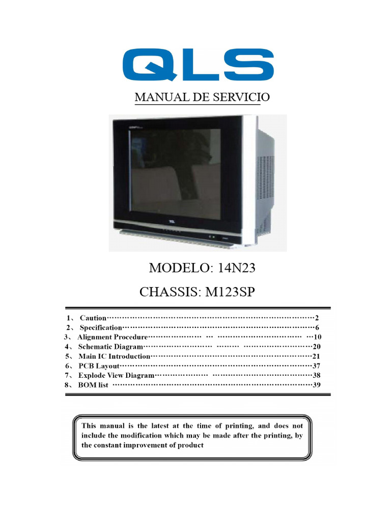 Manual de Servicio Televisor 14N23 | PDF | Ingenieria Eléctrica ...