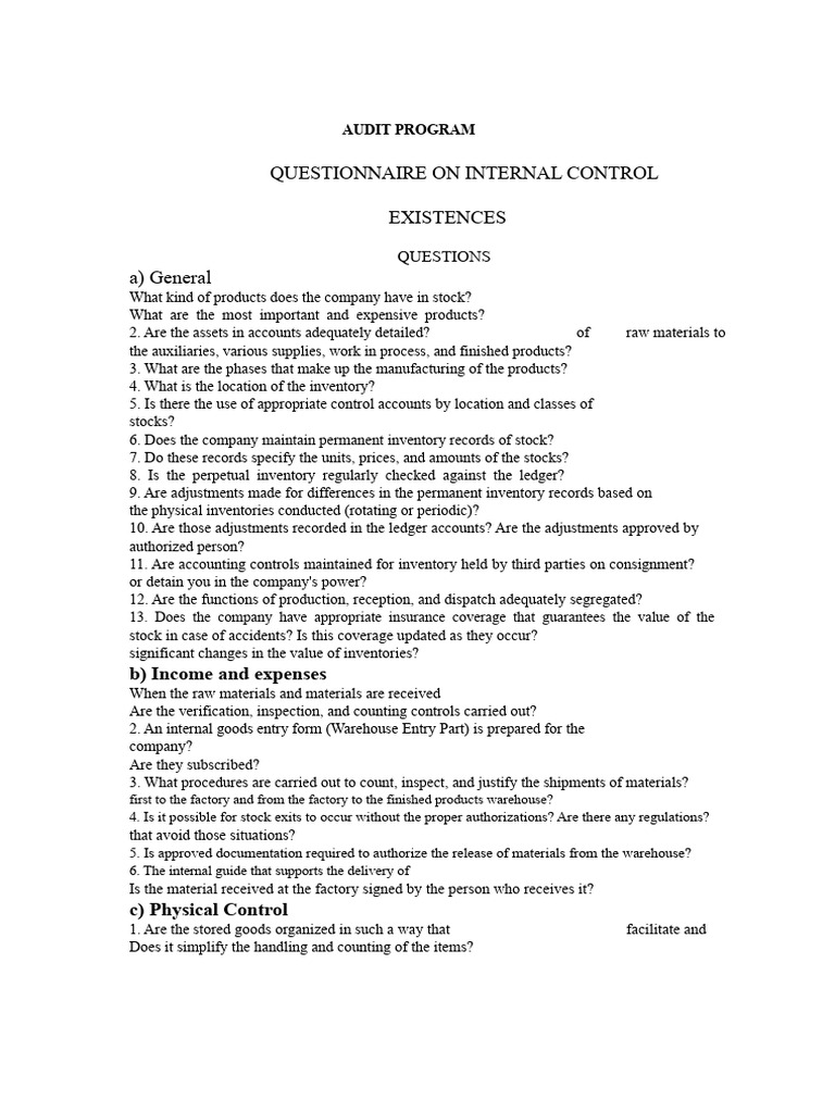 Internal Control Questionnaire - Inventory | PDF | Inventory | Warehouse
