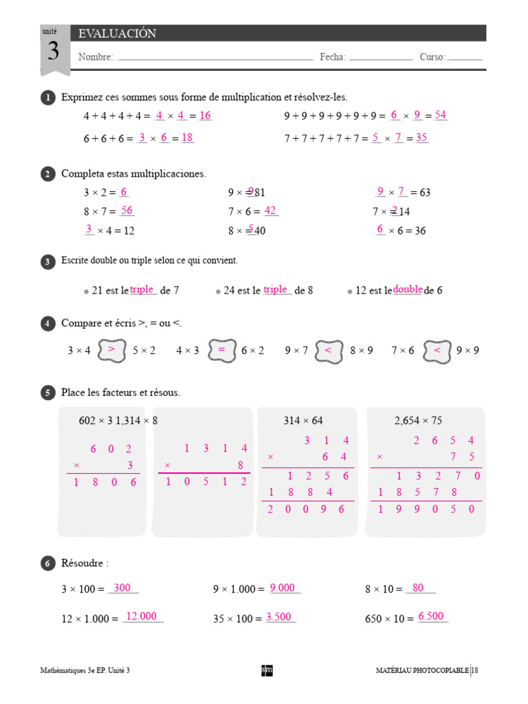 Évaluation de mathématiques pour 3e EP | PDF | Mathématiques
