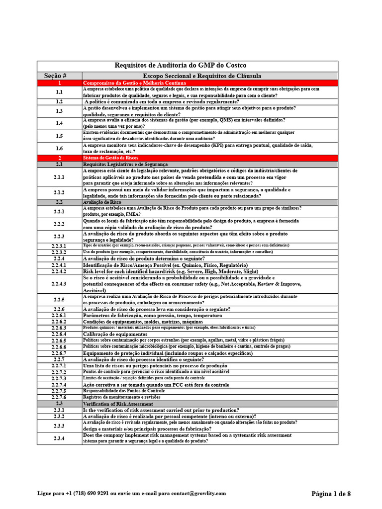 Requisitos de Auditoria GMP Costco | PDF | Qualidade (negócios) | Química
