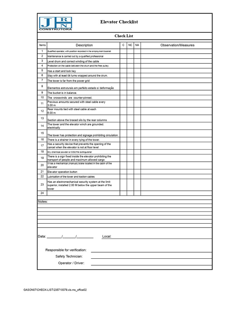 Check List - Elevators | PDF | Elevator | Manufactured Goods