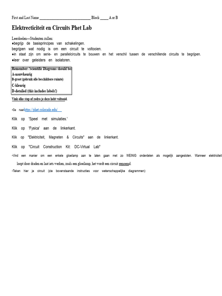 Elektriciteit en Stroom Phet Laboratorium | PDF