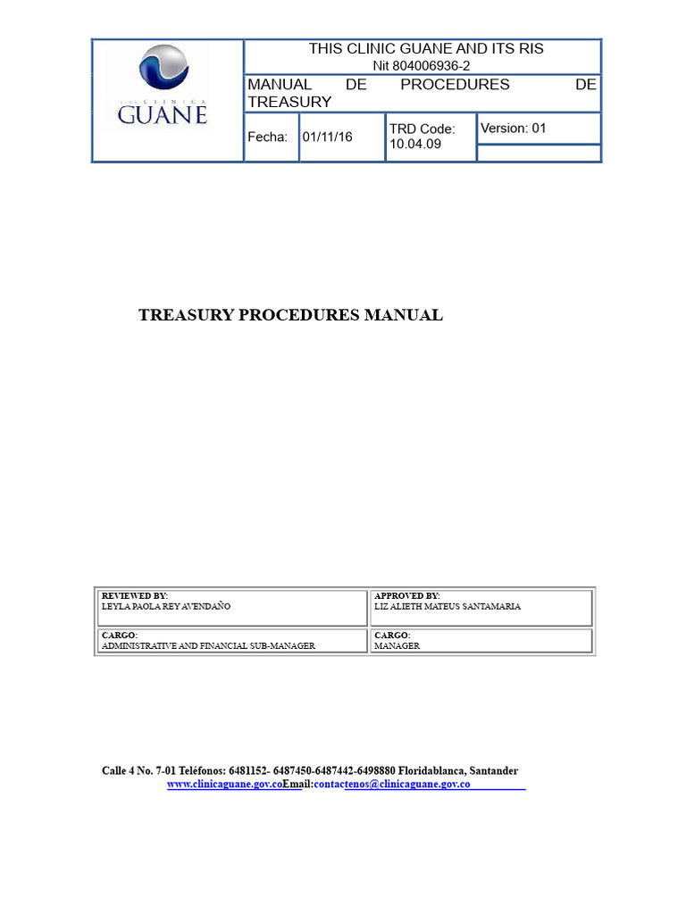 Treasury Procedures Manual | PDF | Receipt | Banks