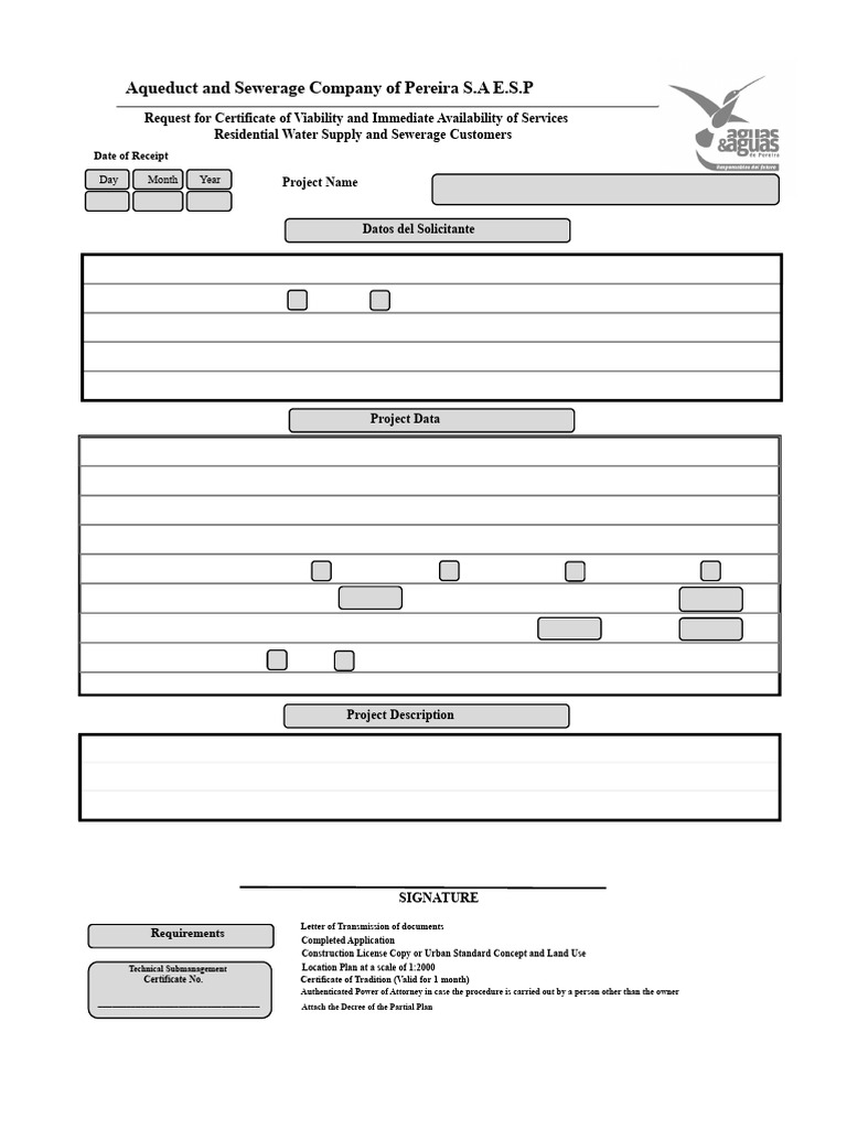Availability Request Format For Water and Waters | PDF