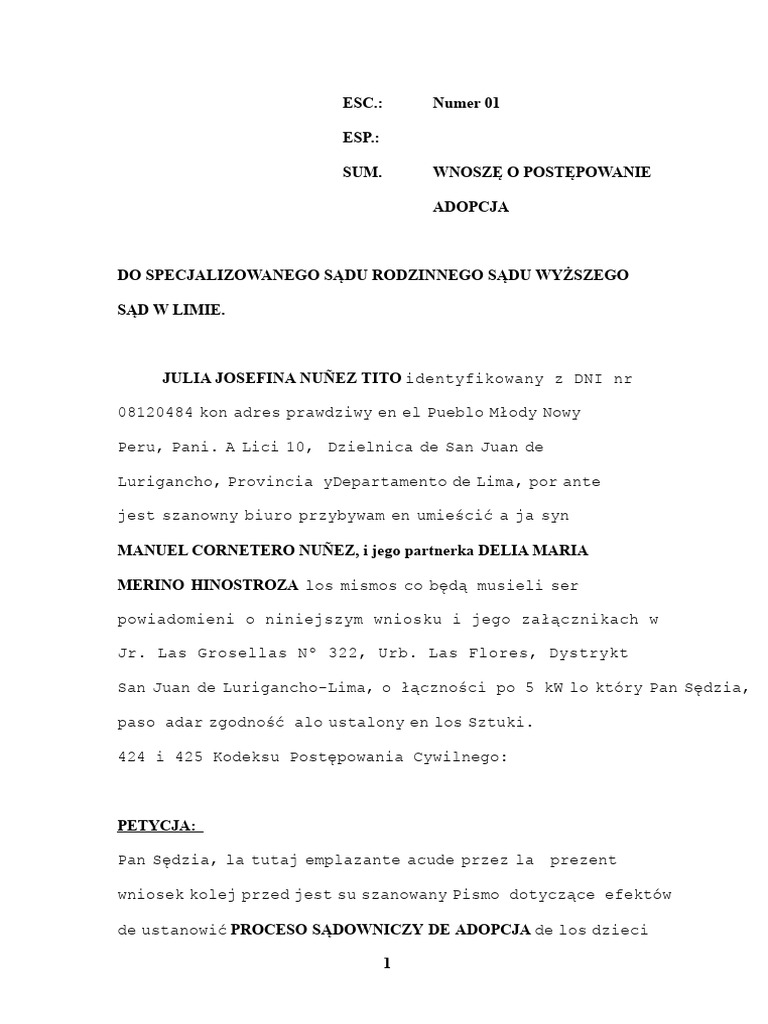 Model Pisma ADOPCJA | PDF