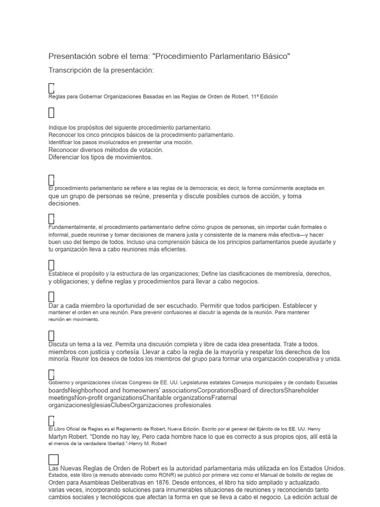 Procedimiento Parlamentario Esencial | PDF | Votación | Democracia