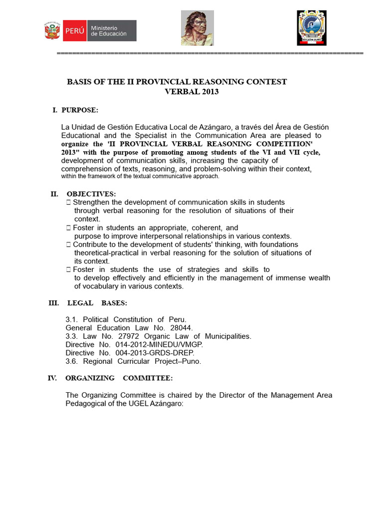 II Provincial Verbal Reasoning Contest 2013 | PDF | Reading ...