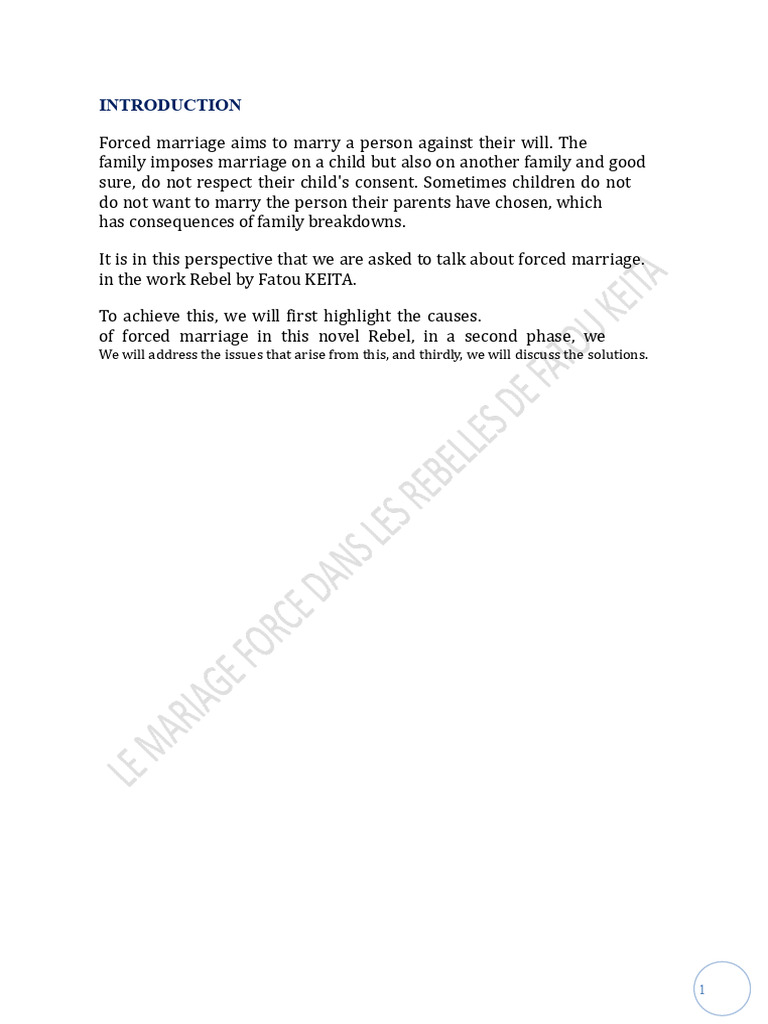 The Forced Marriage in Rebelle by Fatou Keita | PDF | Marriage | Mental ...