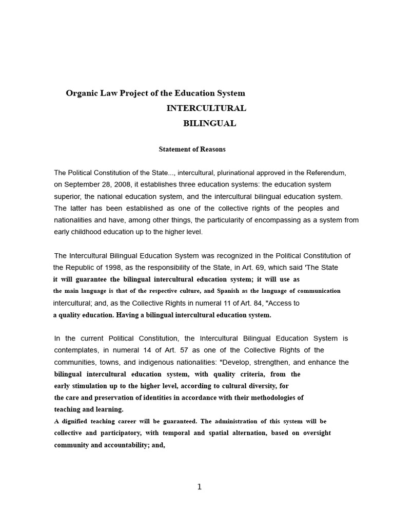 Intercultural Bilingual Education Law Overview | PDF | Cross Cultural ...