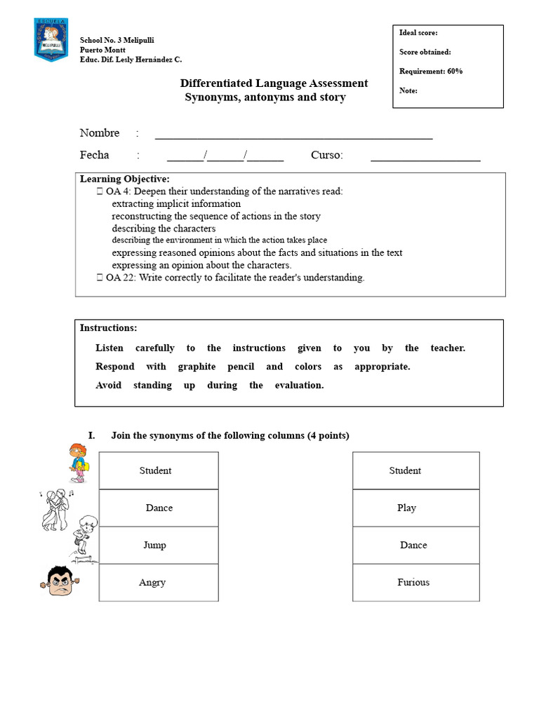 Test Synonym, Antonym, and Story | PDF | Reading Comprehension