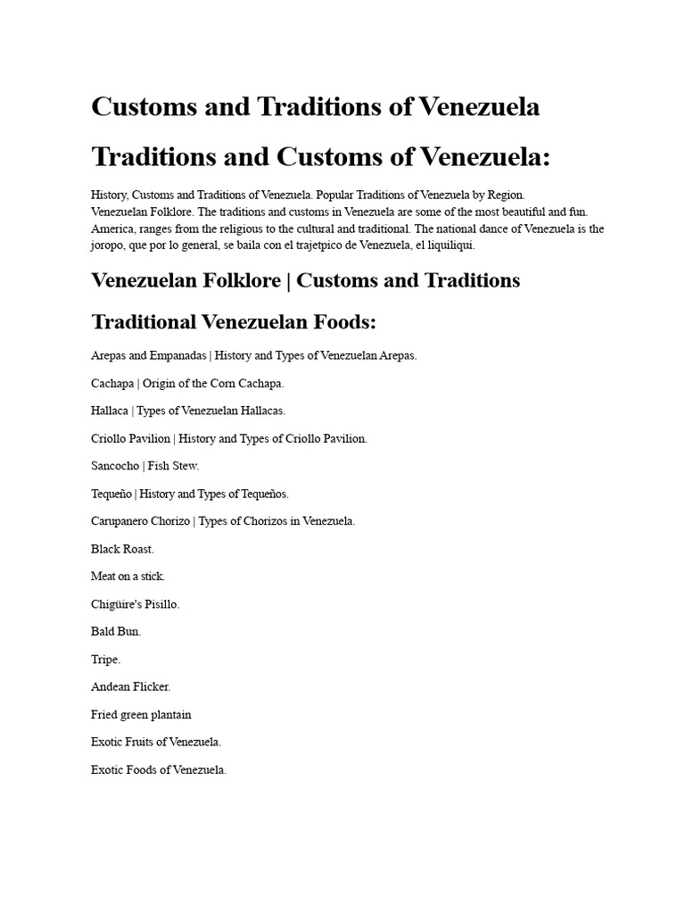 Venezuelan Customs and Traditions Guide | PDF | Venezuela | Food And Drink