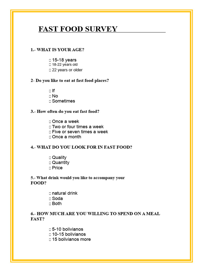 Fast Food Survey | PDF
