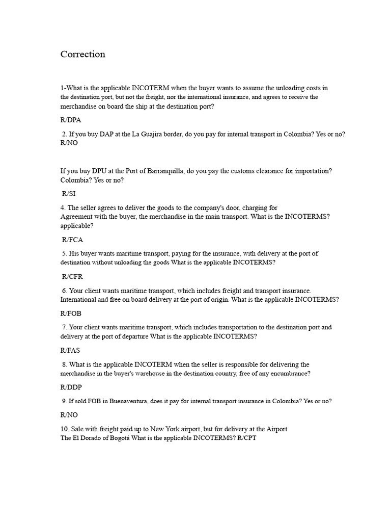 Correction of Questions | PDF | Business Law | International Trade