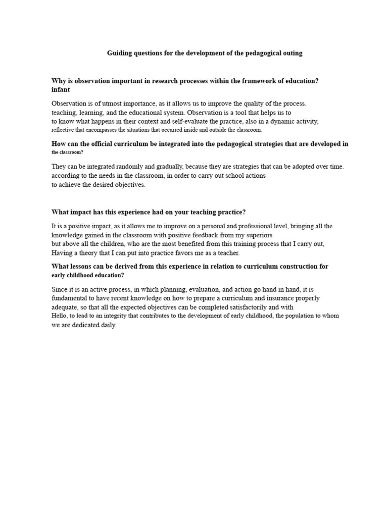 Guiding Questions For The Development of The Educational Outing | PDF