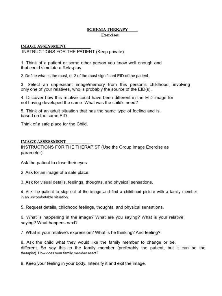 Schema Therapy - Exercises | PDF | Schema (Psychology) | Psychotherapy
