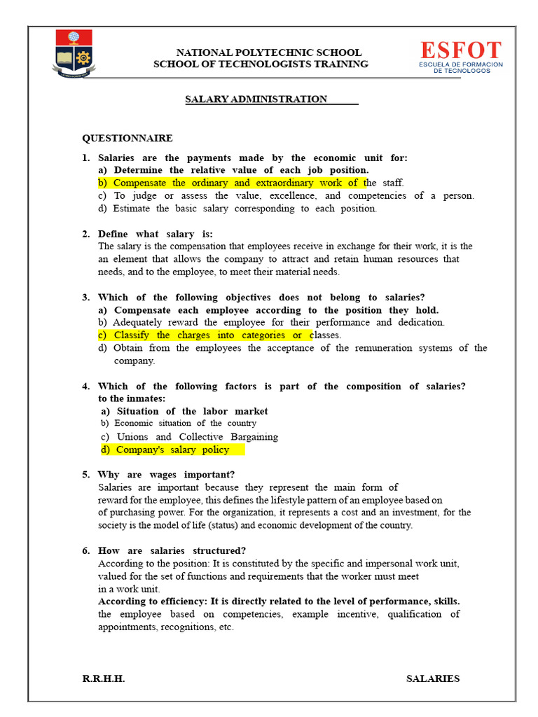 Salary Questionnaire | PDF | Cost Of Living | Salary