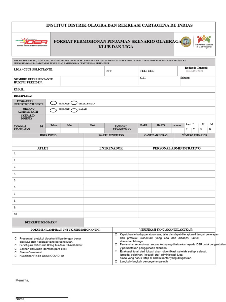 FORMAT PERMOHONAN PINJAMAN SKENARIO OLAHRAGA LIGA DAN KLUB V1E2021 | PDF