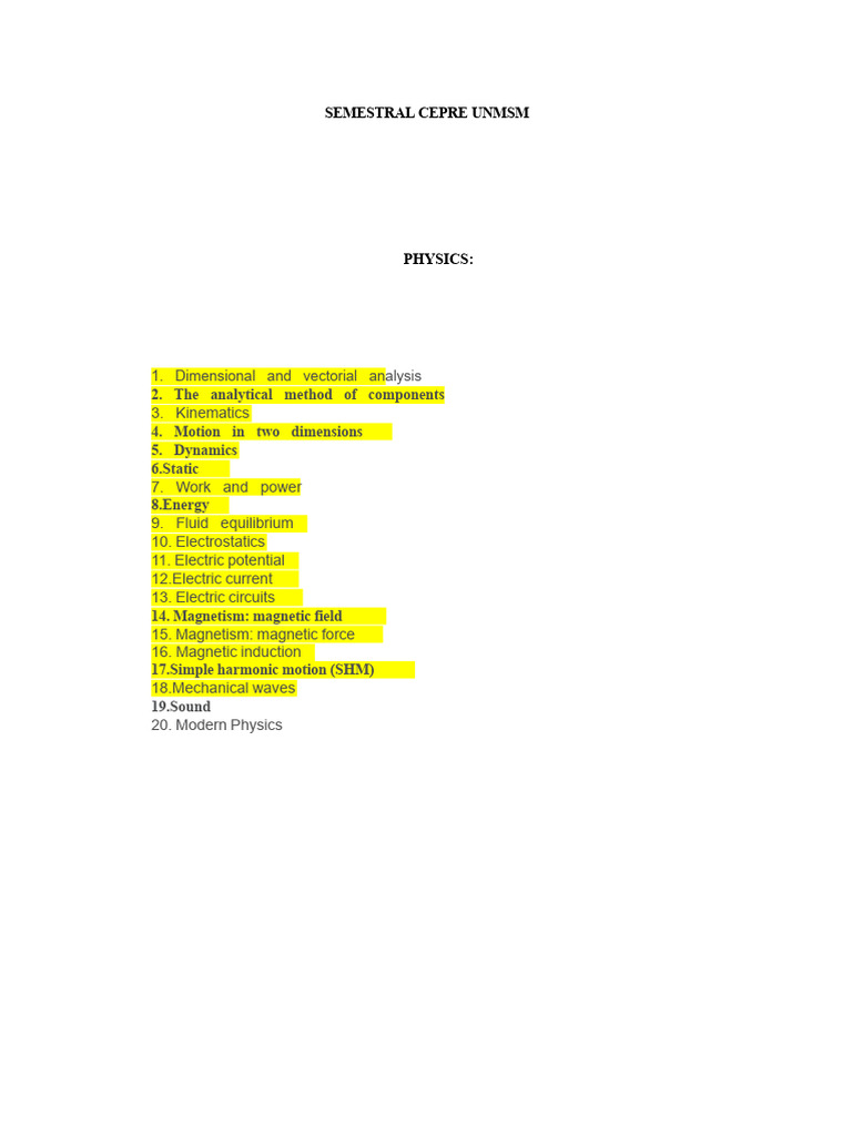 Physics Syllabus San Marcos | PDF