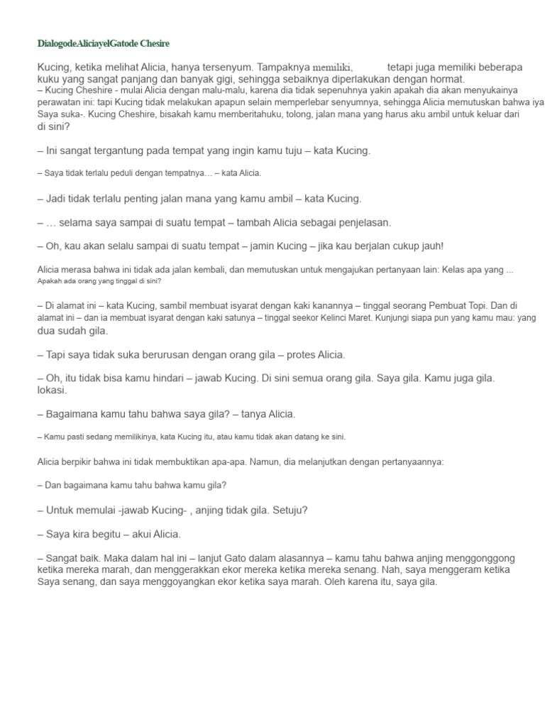Dialog antara Alicia dan Kucing | PDF