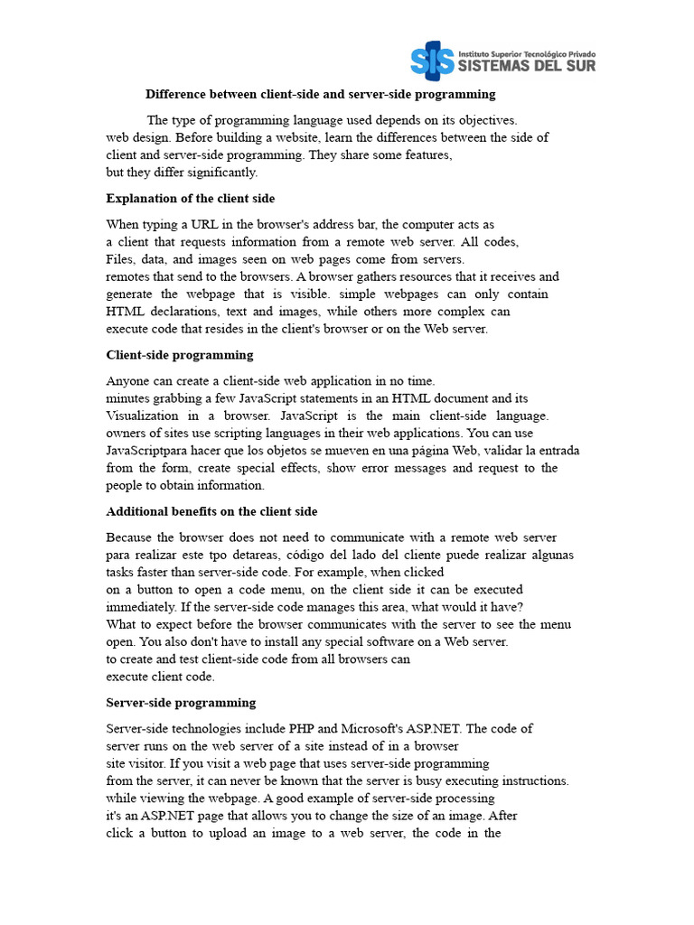 What Are The Differences Between Client-Side Programming and Server-Side Programming? | PDF ...