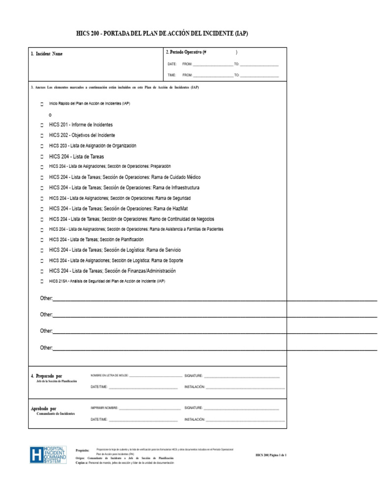Hics 200-Plan de Acción de Incidentes Iap Hoja de Portada | PDF ...