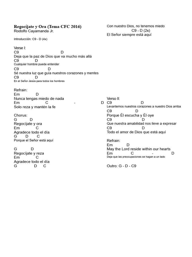 Letra de Regocíjate y Ora | PDF