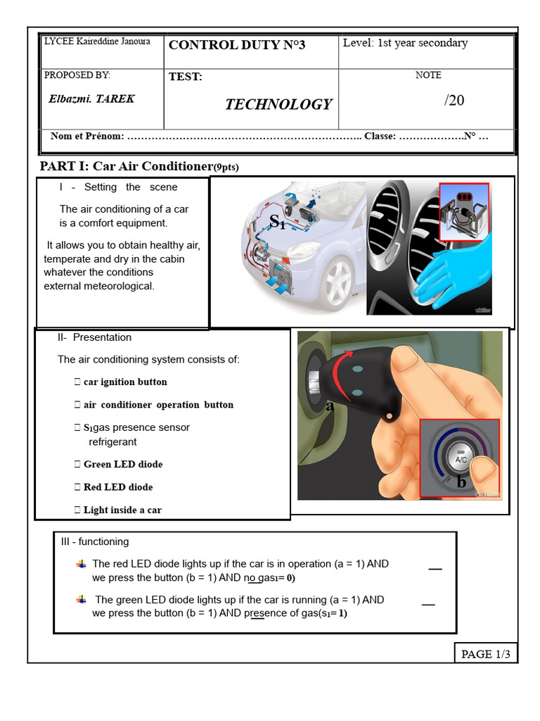 Control Assignment N°3 Car Air Conditioner 2014 2015 (MR Tarek Elbazmi ...