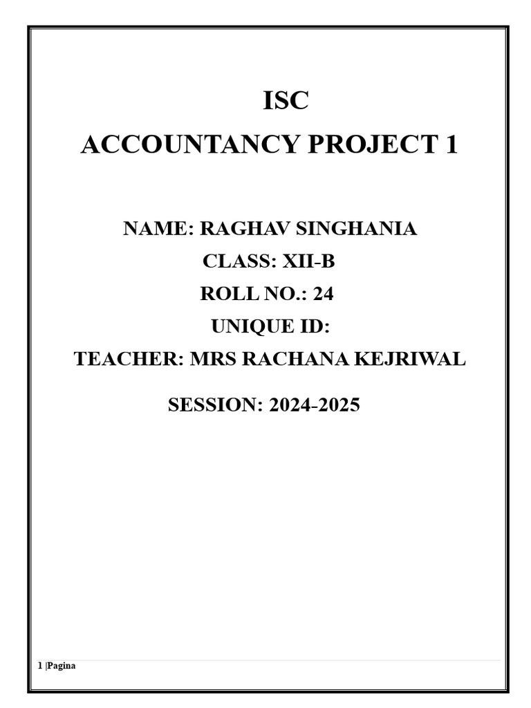 ISC Accountancy Project 1 RAGHAV SINGHANIA | PDF