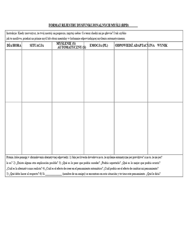 Format 3-Record of Dysfunctional Thoughts RPD | PDF