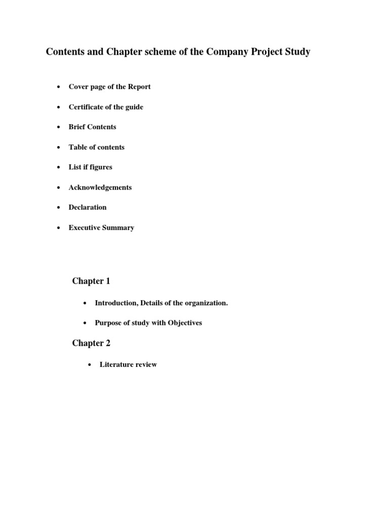 Contents and Chapter Scheme of The Company Project Study | PDF ...