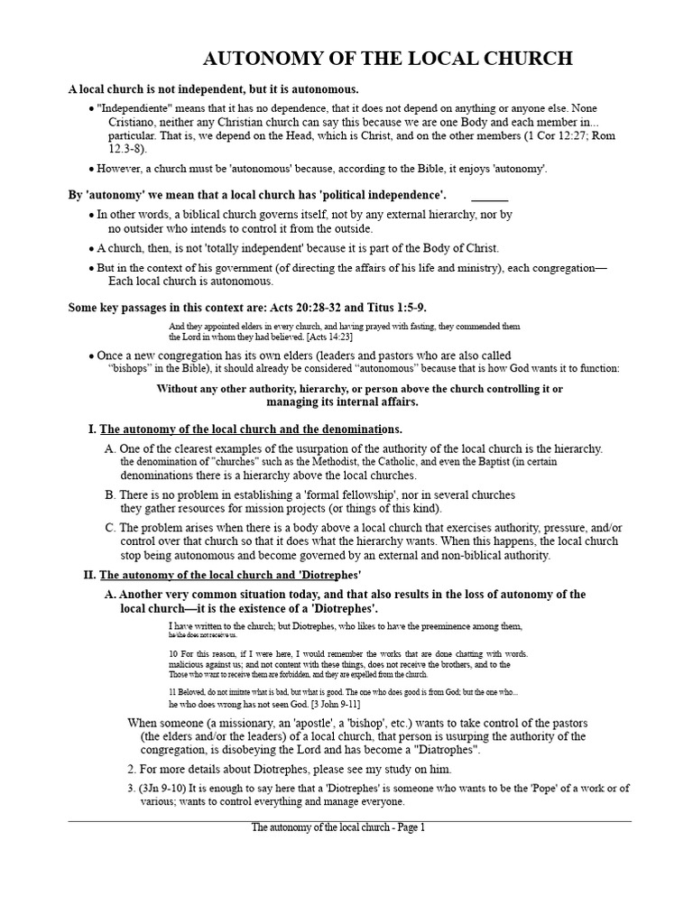 Understanding Local Church Autonomy | PDF | Elder (Christianity) | Pastor