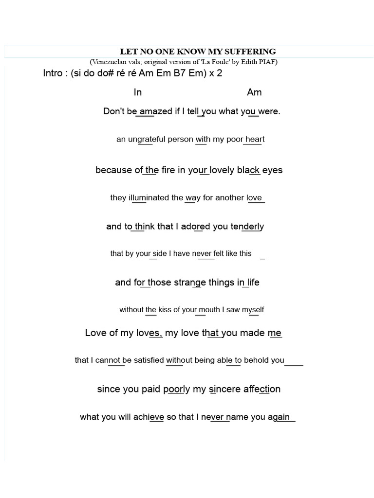 Let No One Know My Suffering Lyrics | PDF