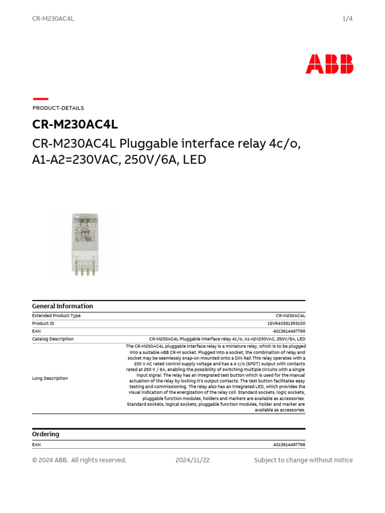 1SVR405613R3100_Datasheet | PDF | Relay | Alternating Current