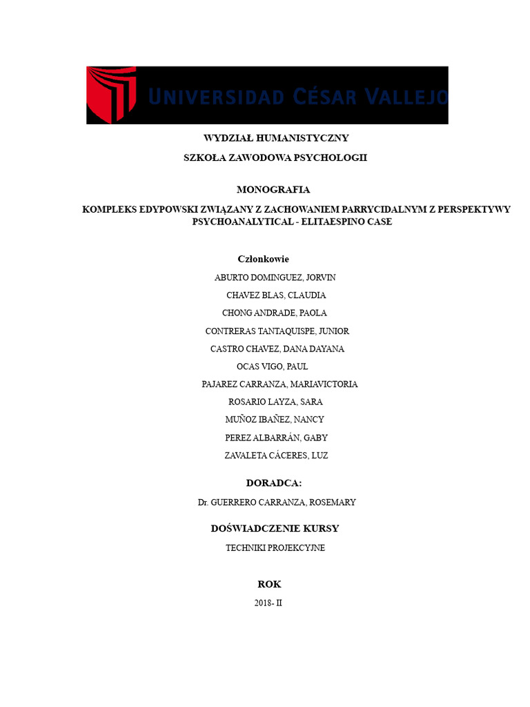 "Kompleks Edypa związany z zachowaniem parricyda z perspektywy psychoanalitycznej - przypadek ...