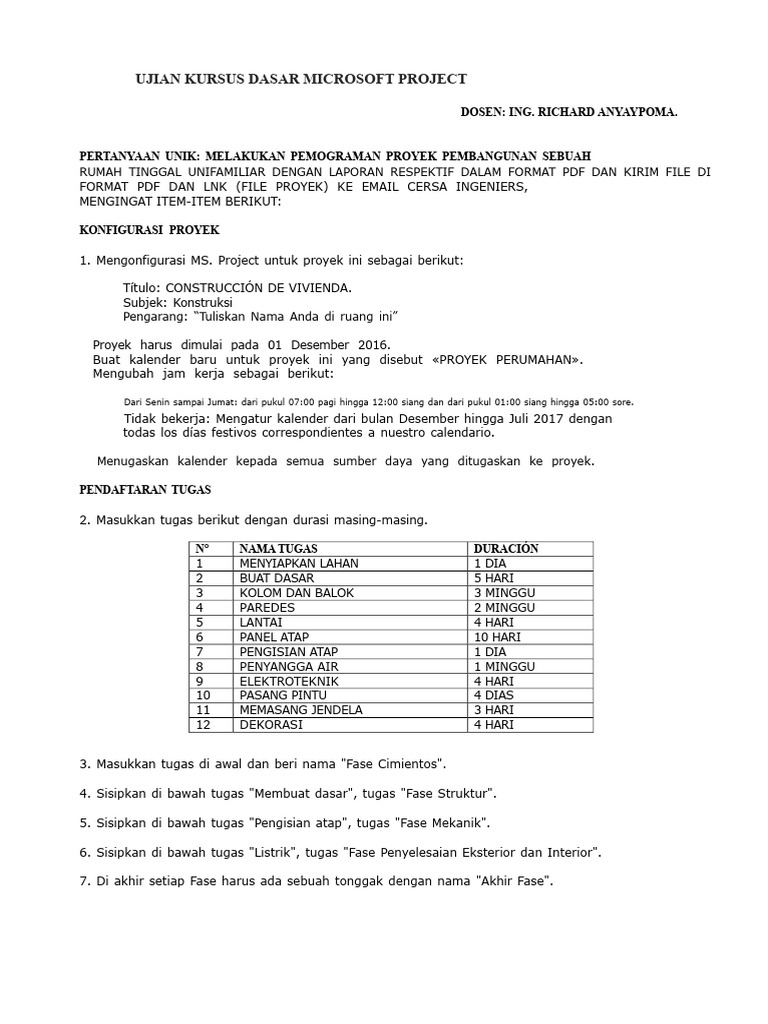 Ujian Kursus Ms Project | PDF