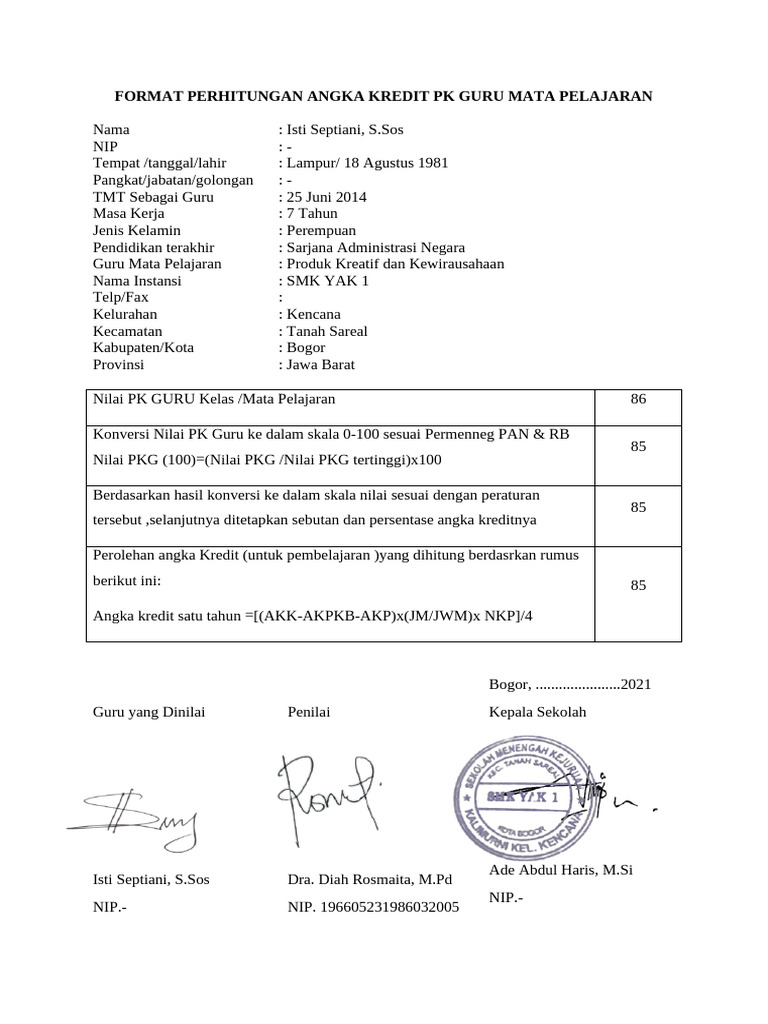 Perhitungan Pkg Guru Smk Yak | PDF