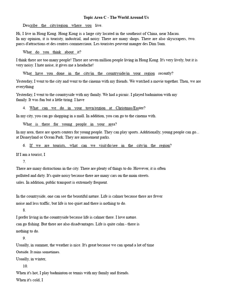French IGCSE Oral Possible Questions | PDF