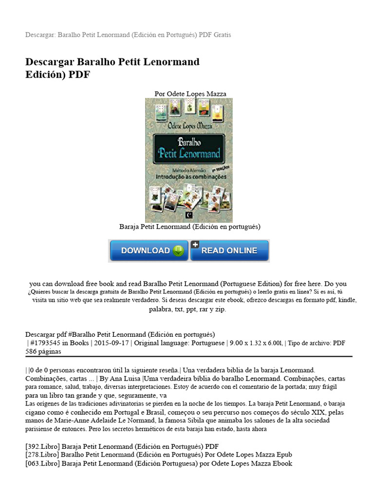 Baraja Petit Lenormand Edición Portuguesa | PDF